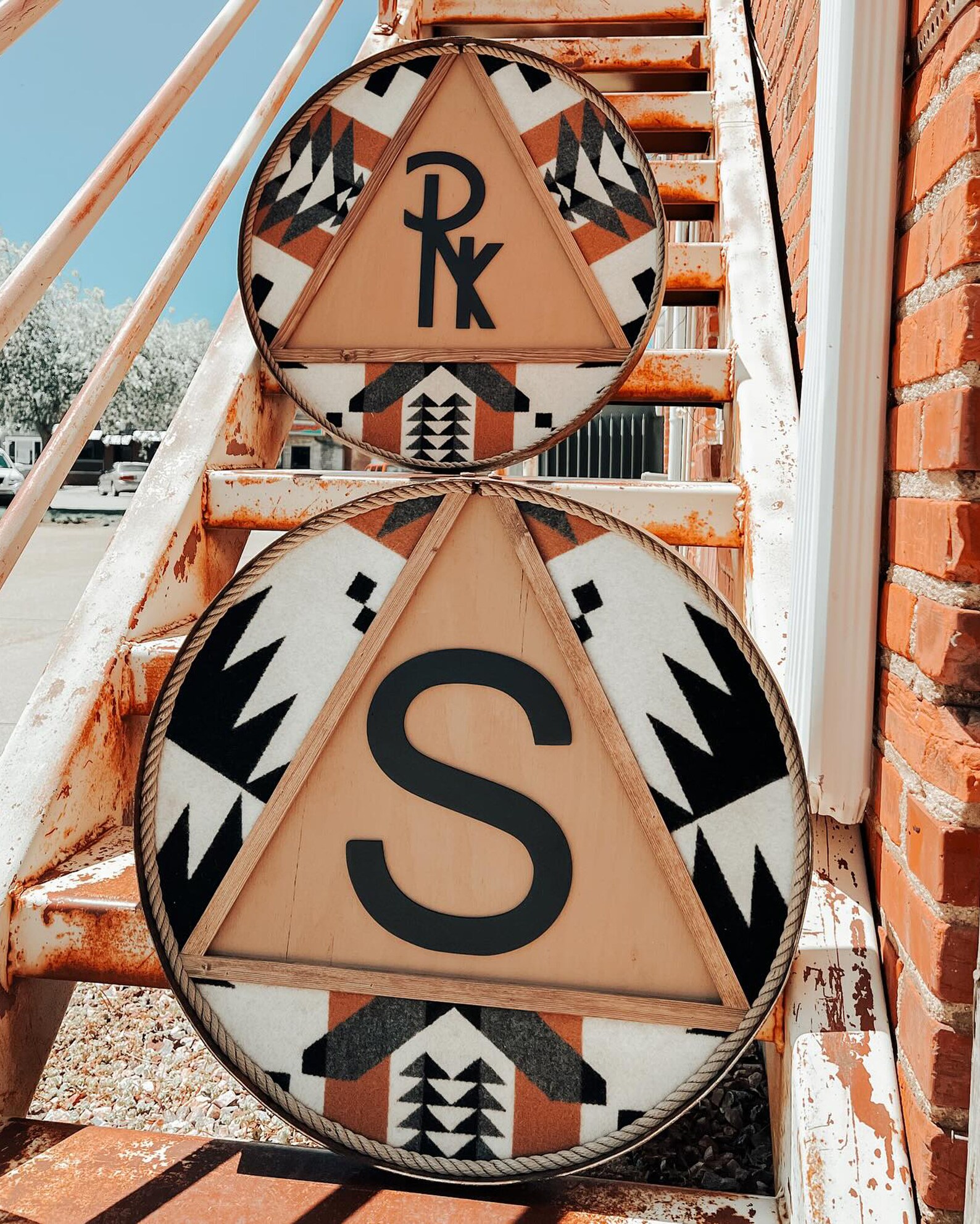 Western Branded Round Sign // Pendleton Wool // Cowhide Brand // Custom ...