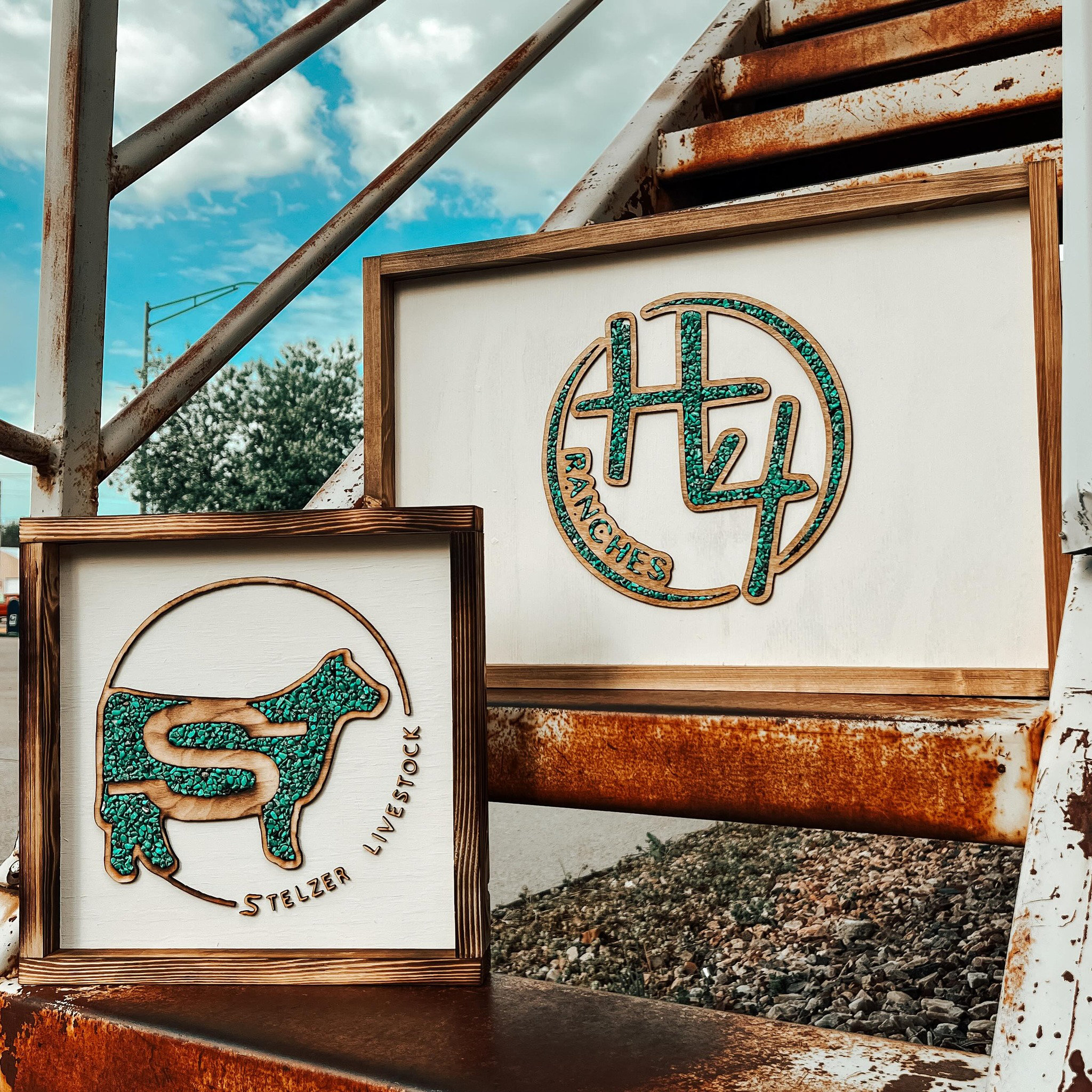 Branded Stone Inlay Sign // Turquoise Stone Sign // Custom Brand Sign ...