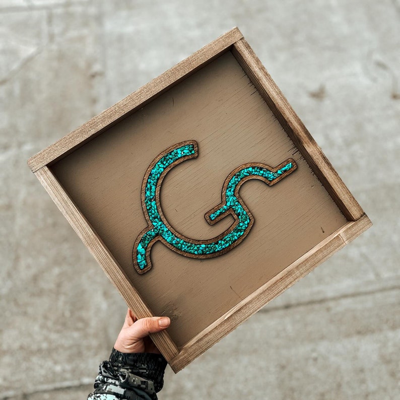 Branded Stone Inlay Sign // Turquoise Stone Sign // Custom Brand Sign ...