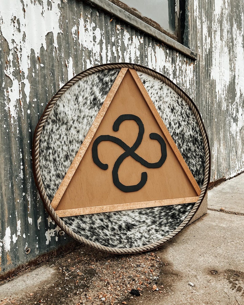 Western Branded Round Sign // Pendleton Wool // Cowhide Brand // Custom ...