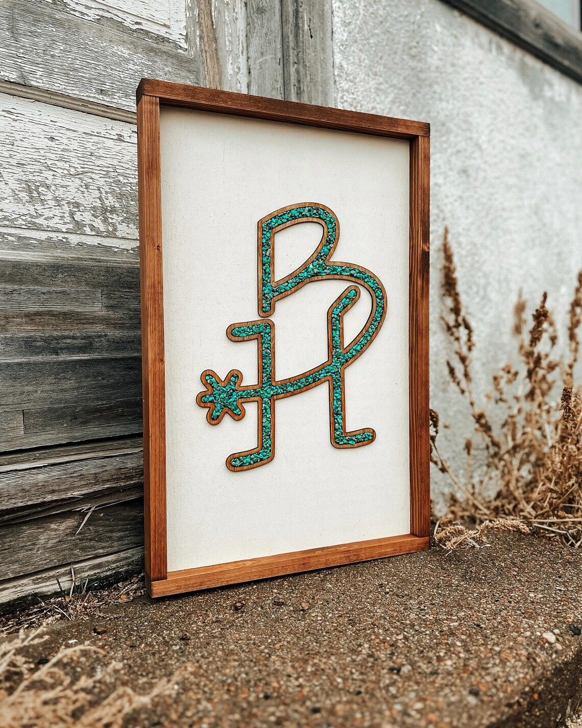 Branded Stone Inlay Sign // Turquoise Stone Sign // Custom Brand Sign ...