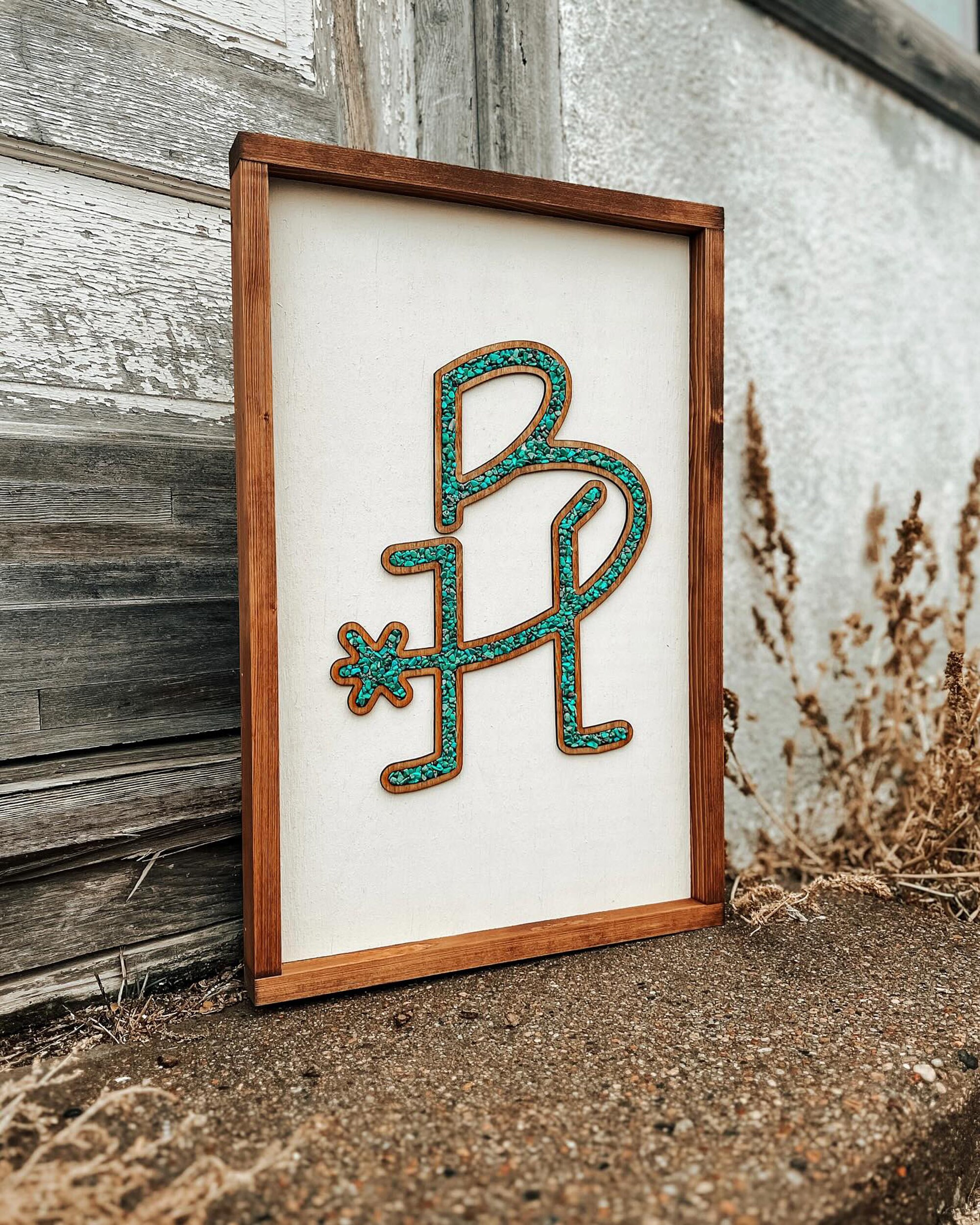 Branded Stone Inlay Sign // Turquoise Stone Sign // Custom Brand Sign ...