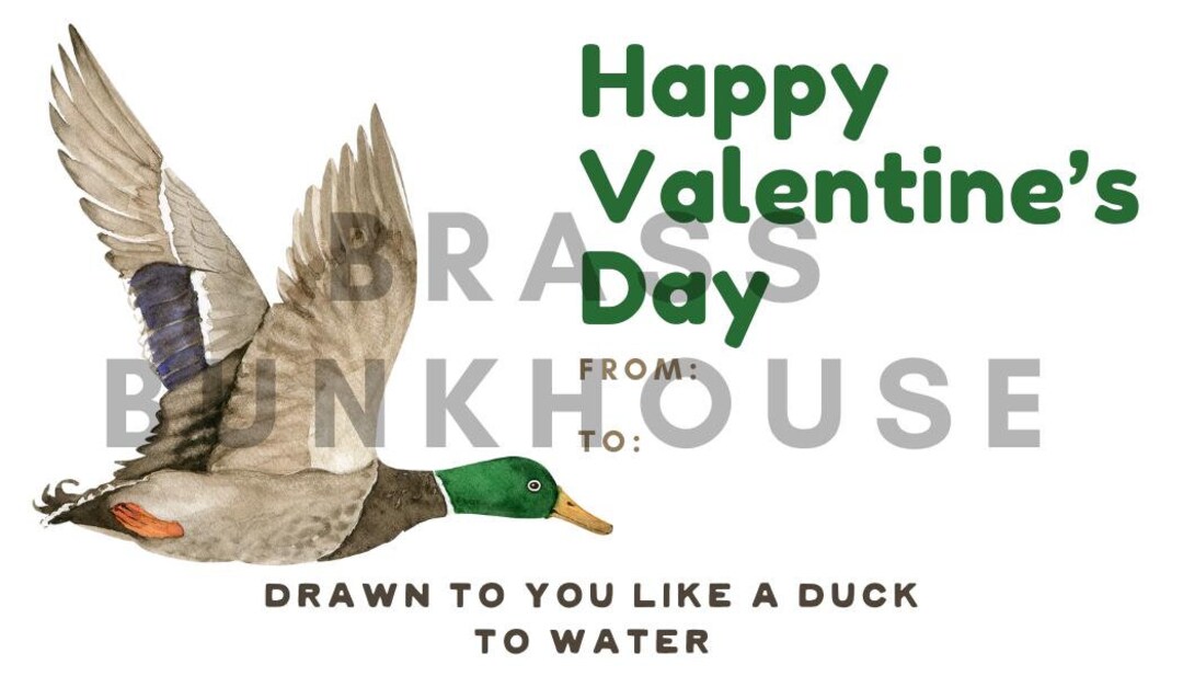 Valentine // Duck // Vday Printable Card // Kids Valentine // Mallard ...