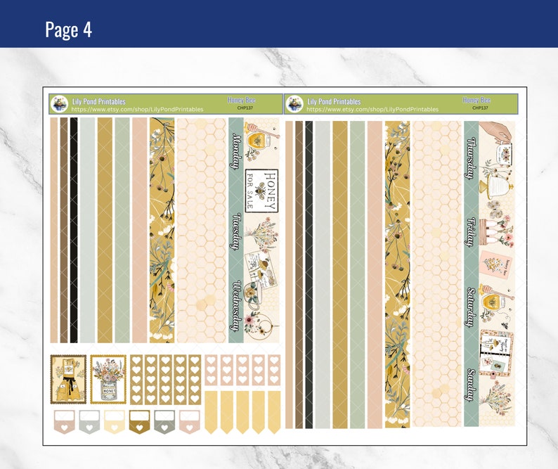 HONEY BEE, Printable Weekly Sticker Kit, Happy Planner Classic Stickers ...