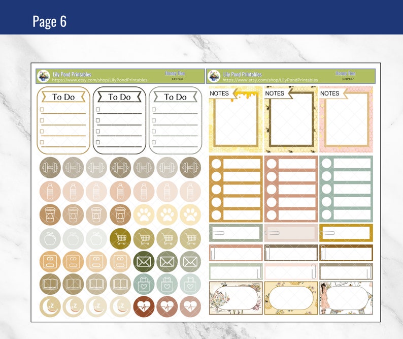 HONEY BEE, Printable Weekly Sticker Kit, Happy Planner Classic Stickers ...