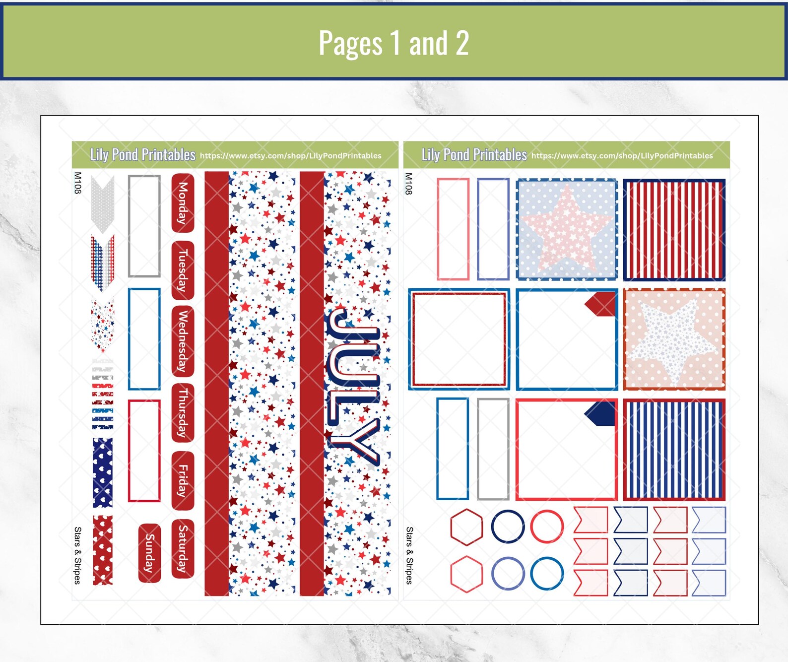 JULY STARS & STRIPES, Monthly Planner Stickers, Printable Stickers ...
