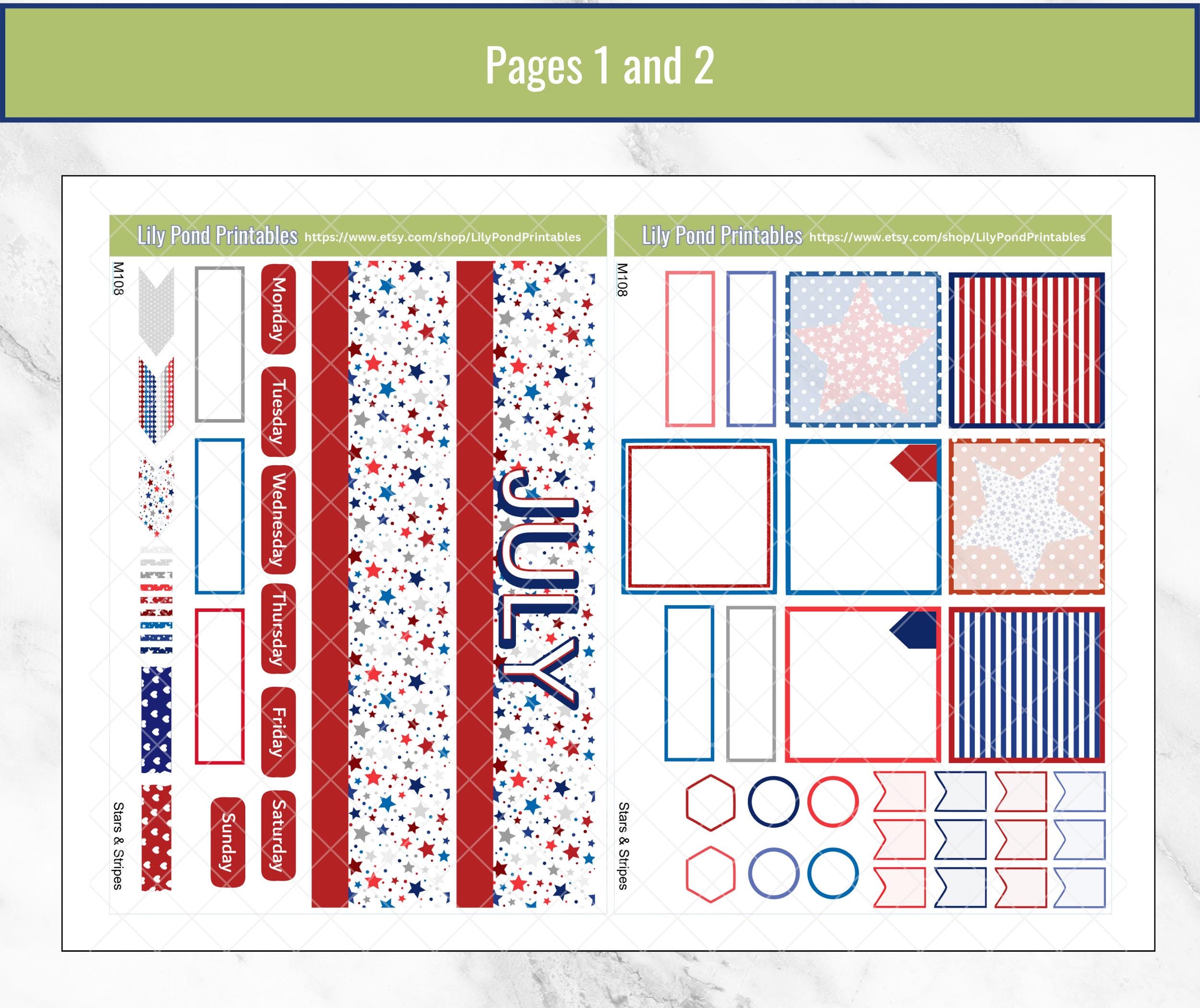 JULY STARS & STRIPES, Monthly Planner Stickers, Printable Stickers ...