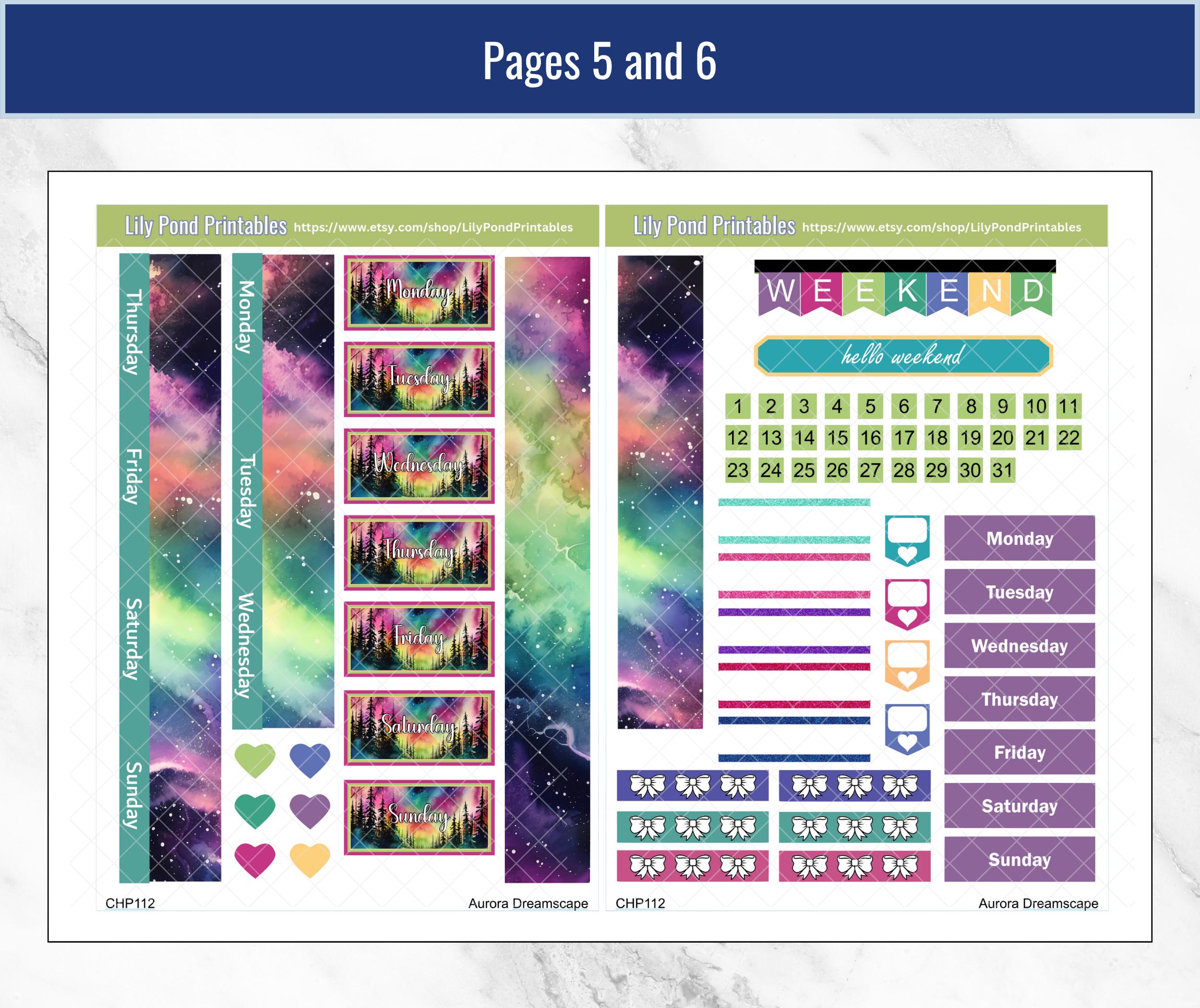 AURORA DREAMSCAPE, Printable Stickers, Weekly Sticker Kit, Happy ...