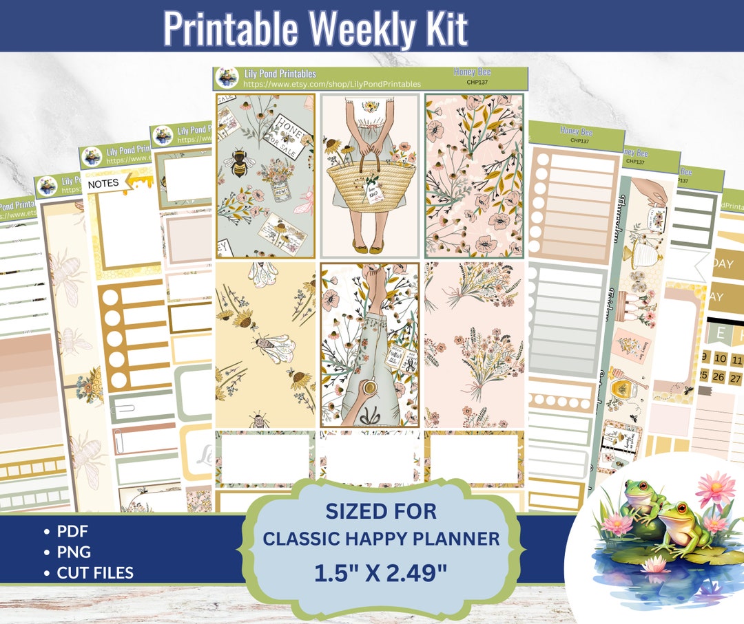 HONEY BEE, Printable Weekly Sticker Kit, Happy Planner Classic Stickers ...