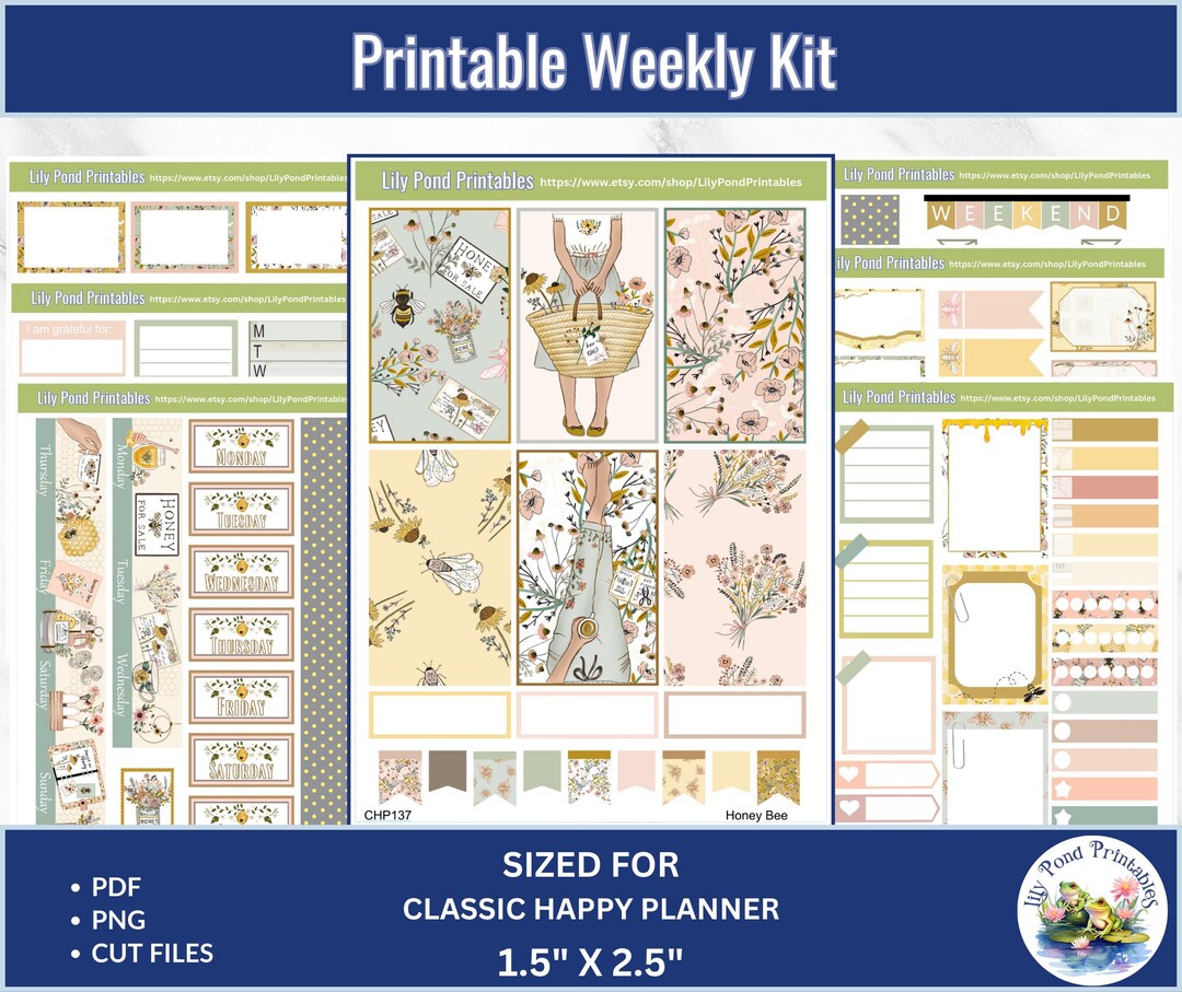 HONEY BEE, Printable Weekly Sticker Kit, Happy Planner Classic Stickers ...