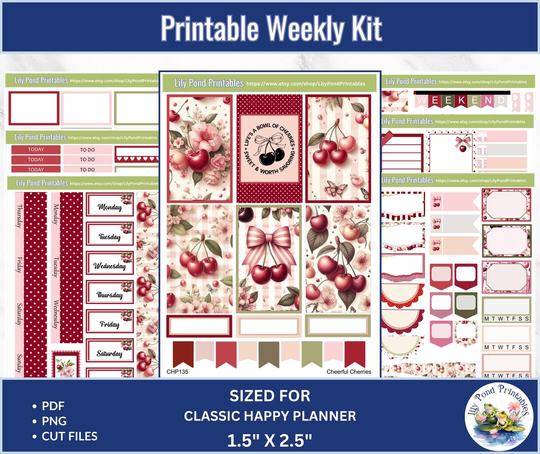 Cheerful Cherries Planner Stickers: Weekly Kit for Happy Planner ...