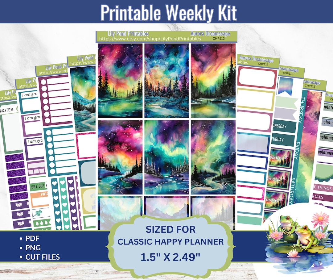 AURORA DREAMSCAPE, Printable Stickers, Weekly Sticker Kit, Happy ...