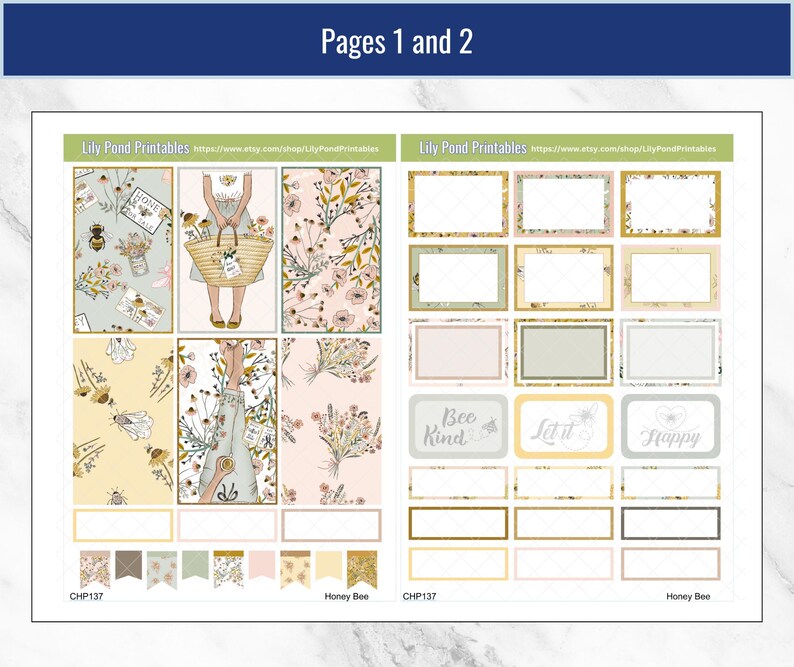 HONEY BEE, Printable Weekly Sticker Kit, Happy Planner Classic Stickers ...