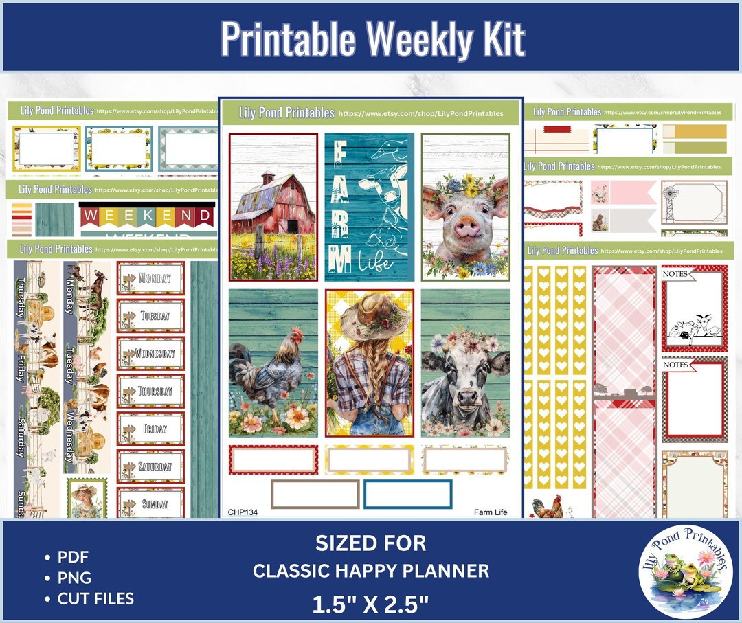 FARM LIFE, Printable Weekly Sticker Kit, Happy Planner Classic Stickers ...