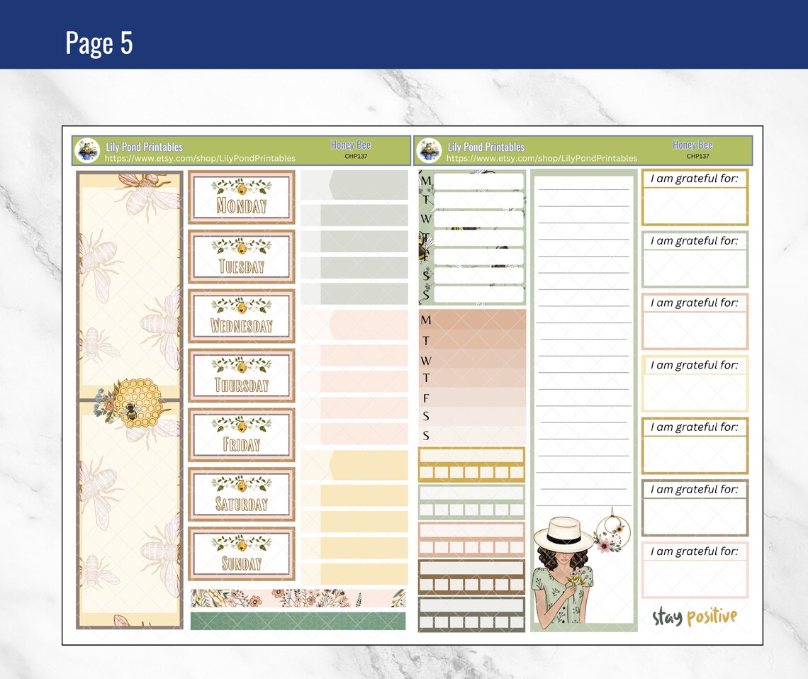 HONEY BEE, Printable Weekly Sticker Kit, Happy Planner Classic Stickers ...