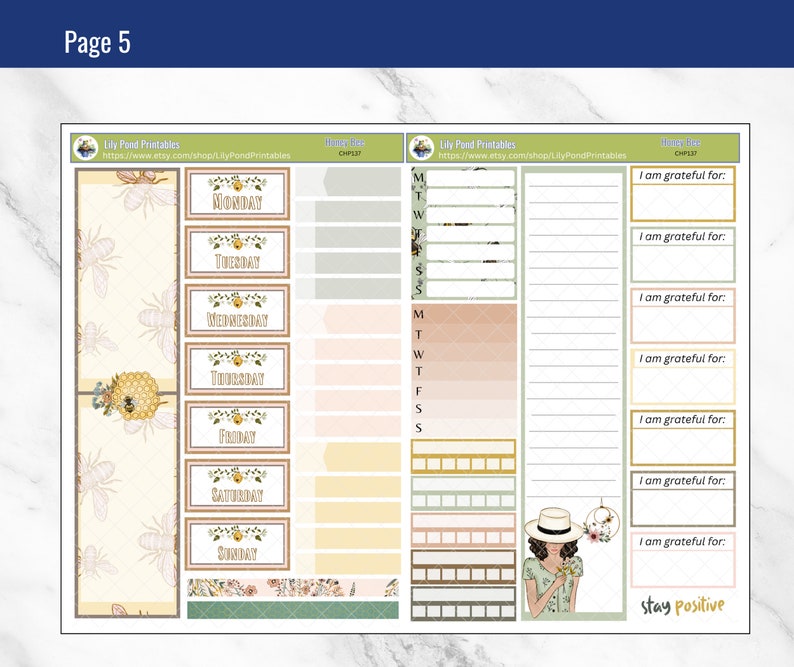 HONEY BEE, Printable Weekly Sticker Kit, Happy Planner Classic Stickers ...
