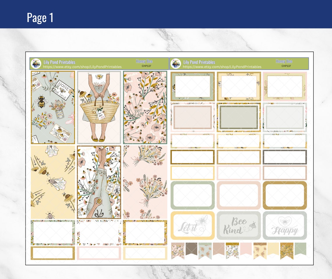 HONEY BEE, Printable Weekly Sticker Kit, Happy Planner Classic Stickers ...