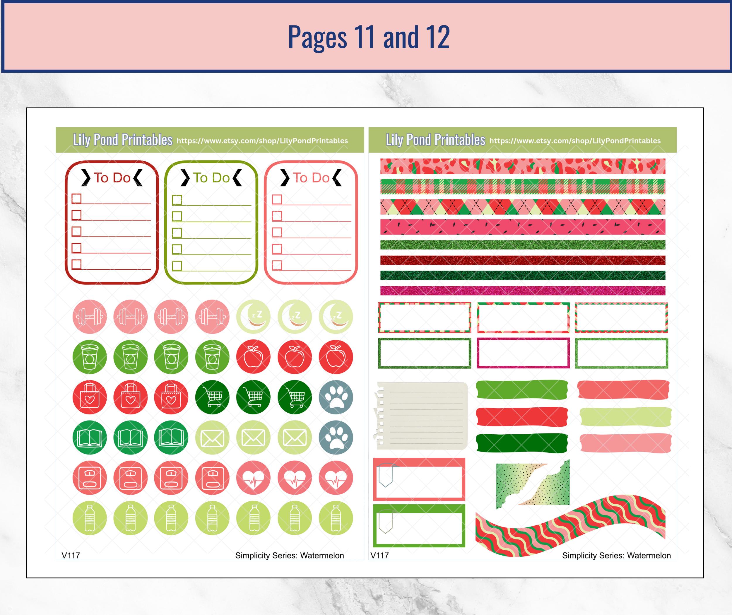 Watermelon Printable Weekly Sticker Kit: Vertical Planner (digital ...