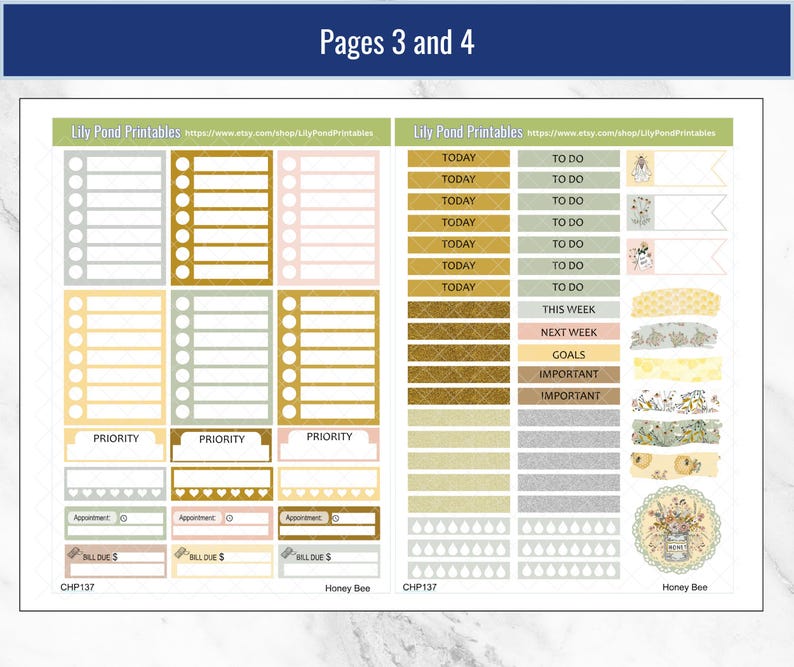 HONEY BEE, Printable Weekly Sticker Kit, Happy Planner Classic Stickers ...