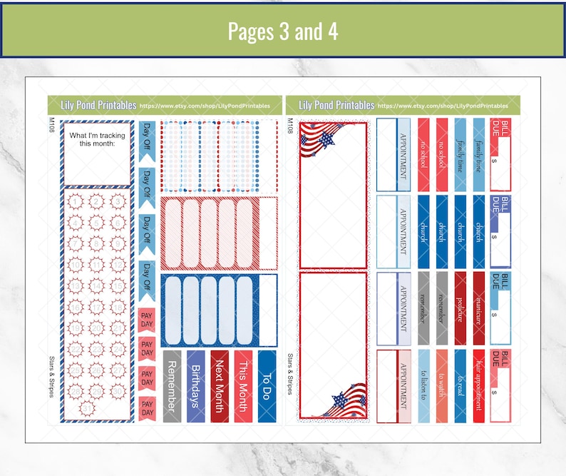 JULY STARS & STRIPES, Monthly Planner Stickers, Printable Stickers ...