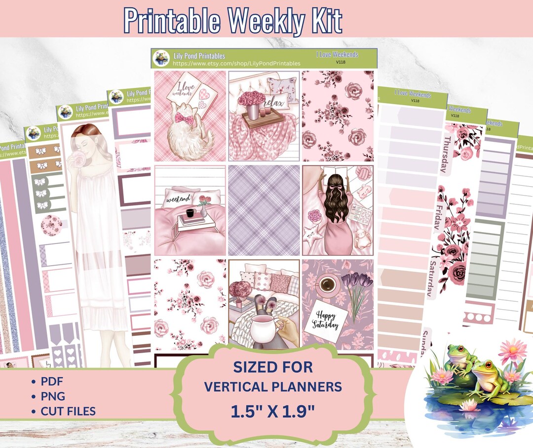 I Love Weekends Printable Sticker Kit, Vertical Planner (pdf, Png, Cut ...