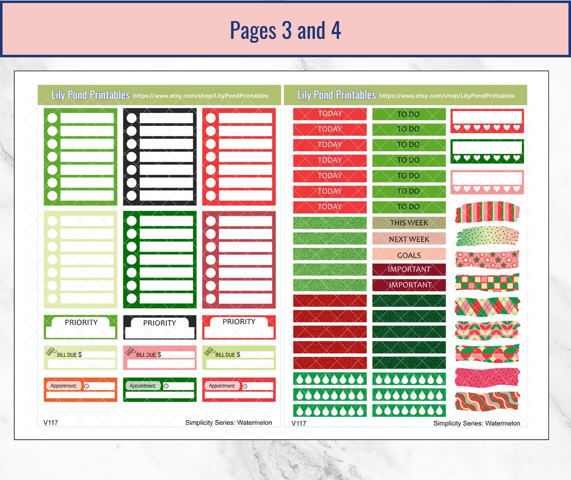 Watermelon Printable Weekly Sticker Kit: Vertical Planner (digital ...