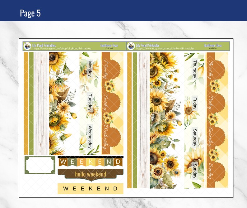 SUNFLOWER DAZE Printable Stickers, Weekly Sticker Kit, Happy Planner ...