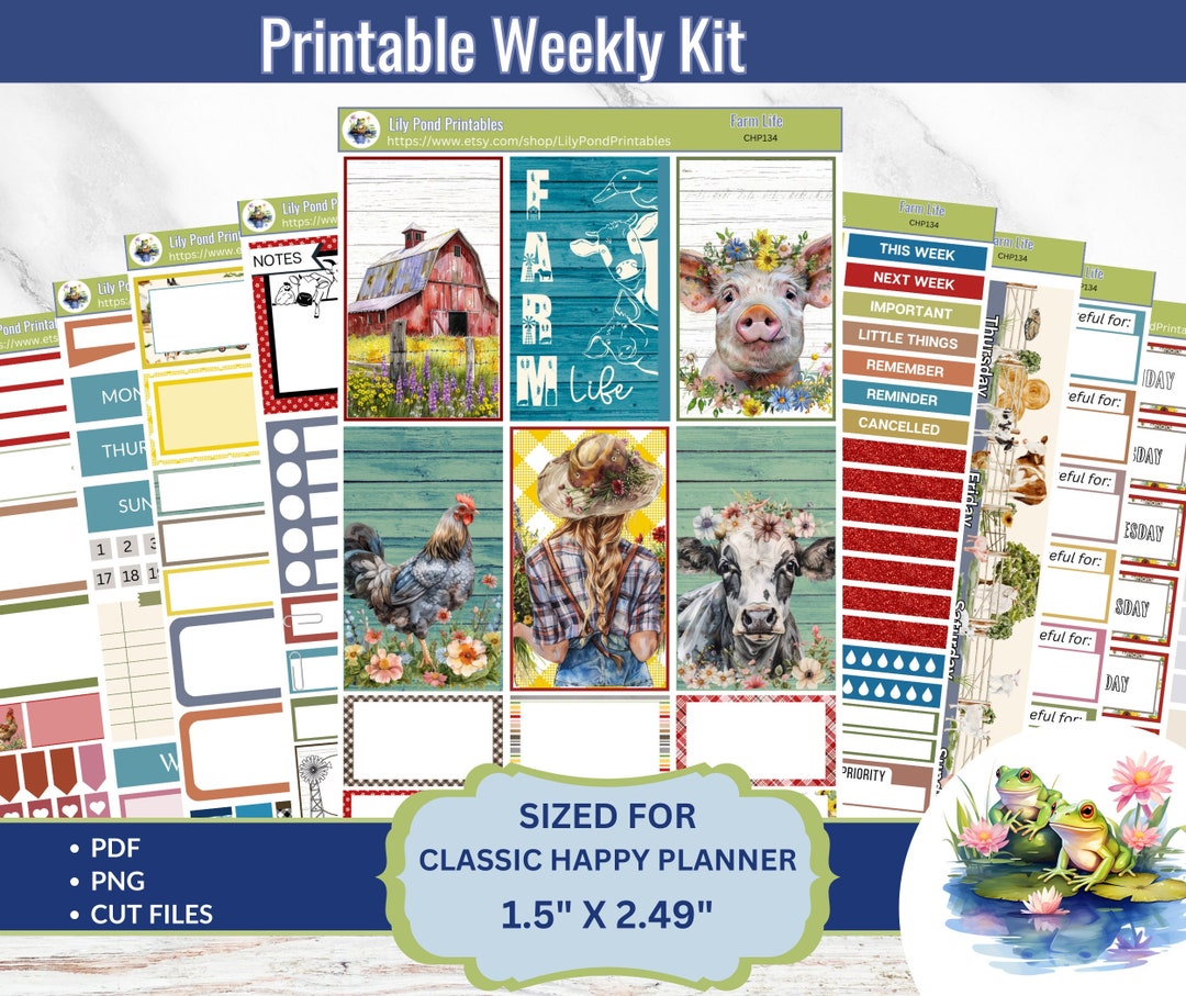 FARM LIFE, Printable Weekly Sticker Kit, Happy Planner Classic Stickers ...