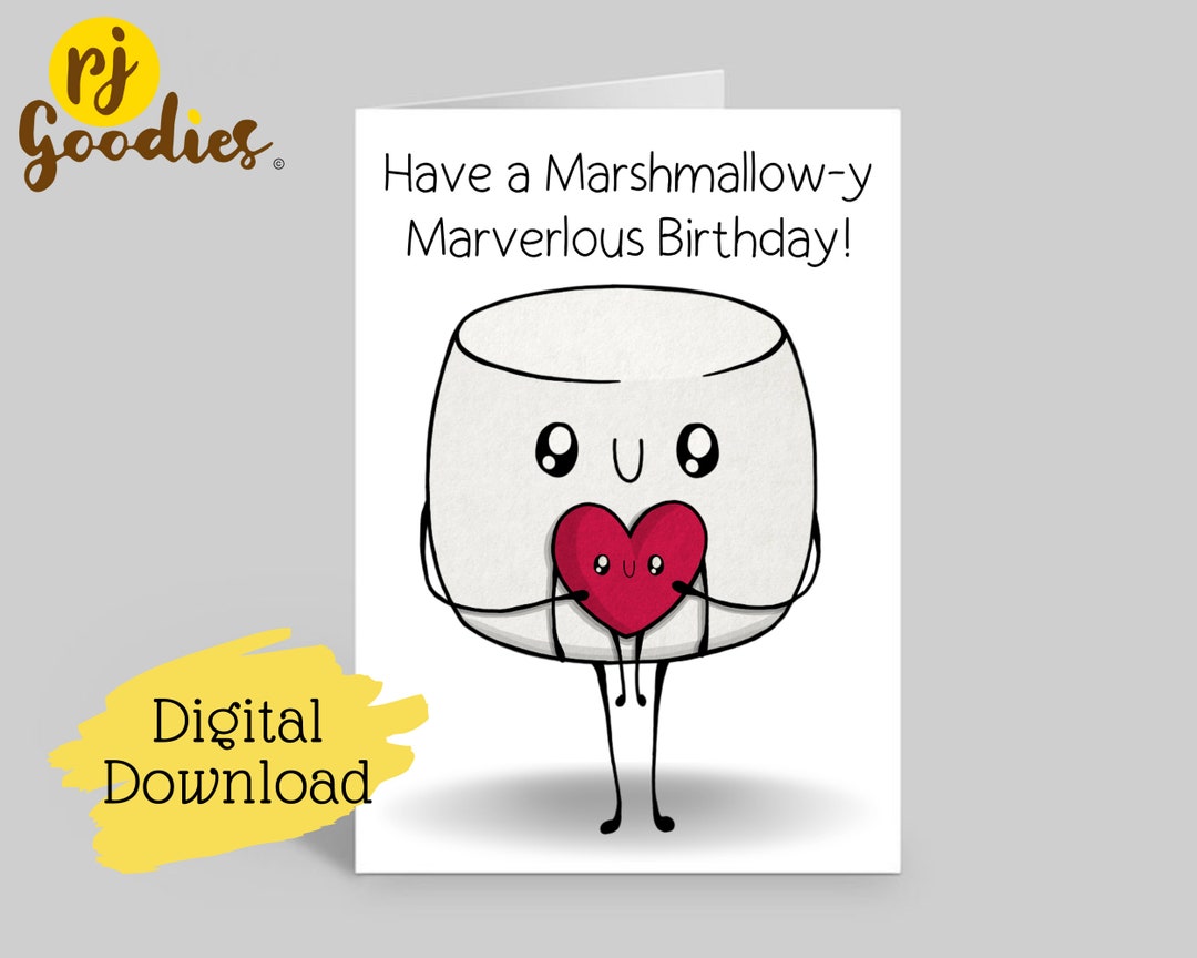 Printable Marshmallow Card Printable Birthday Card Digital - Etsy