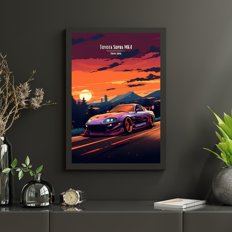 Toyota Supra MK4 Anime Style Poster, Supercar Art Print, Bedroom Decor ...