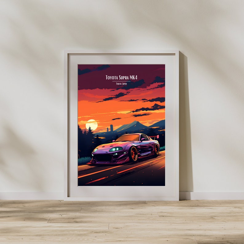 Toyota Supra MK4 Anime Style Poster, Supercar Art Print, Bedroom Decor ...