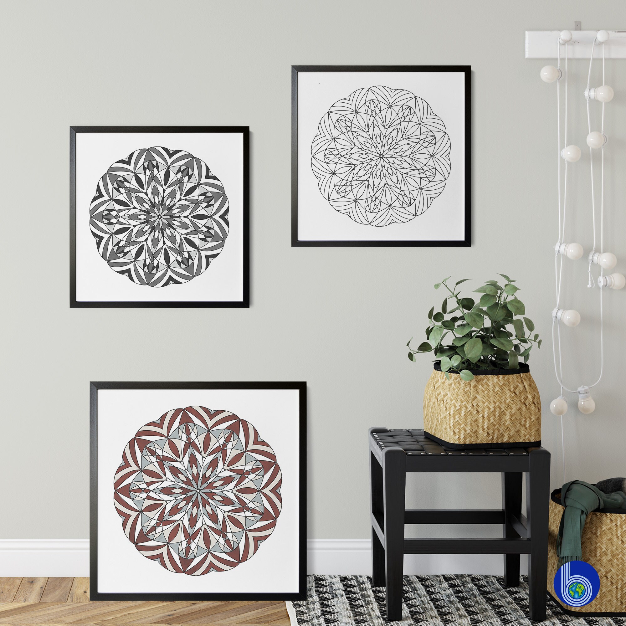 Mandala Wall Art, Mandala Wall Decor, Set of 3 Prints, Boho Living Room ...