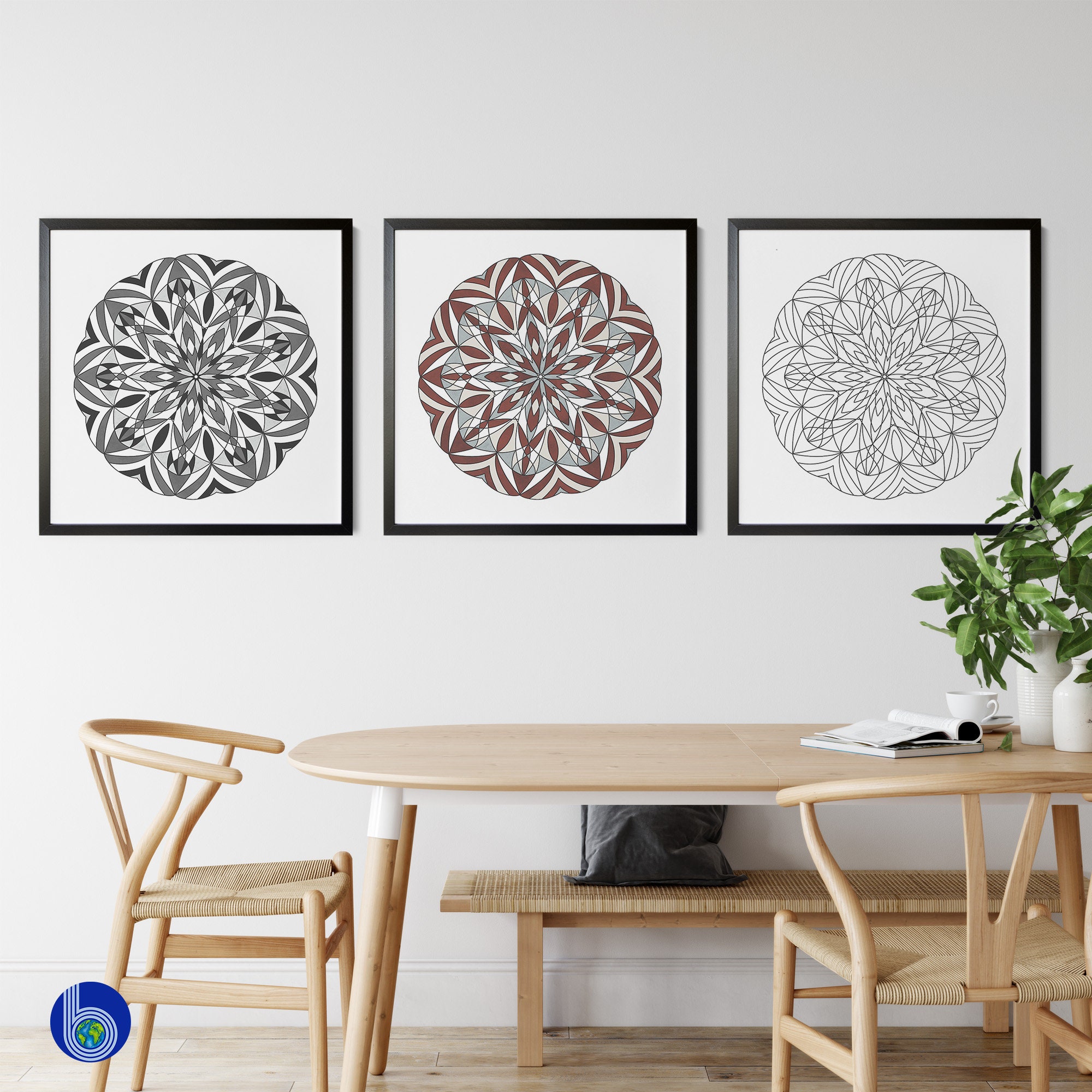 Mandala Wall Art, Mandala Wall Decor, Set of 3 Prints, Boho Living Room ...