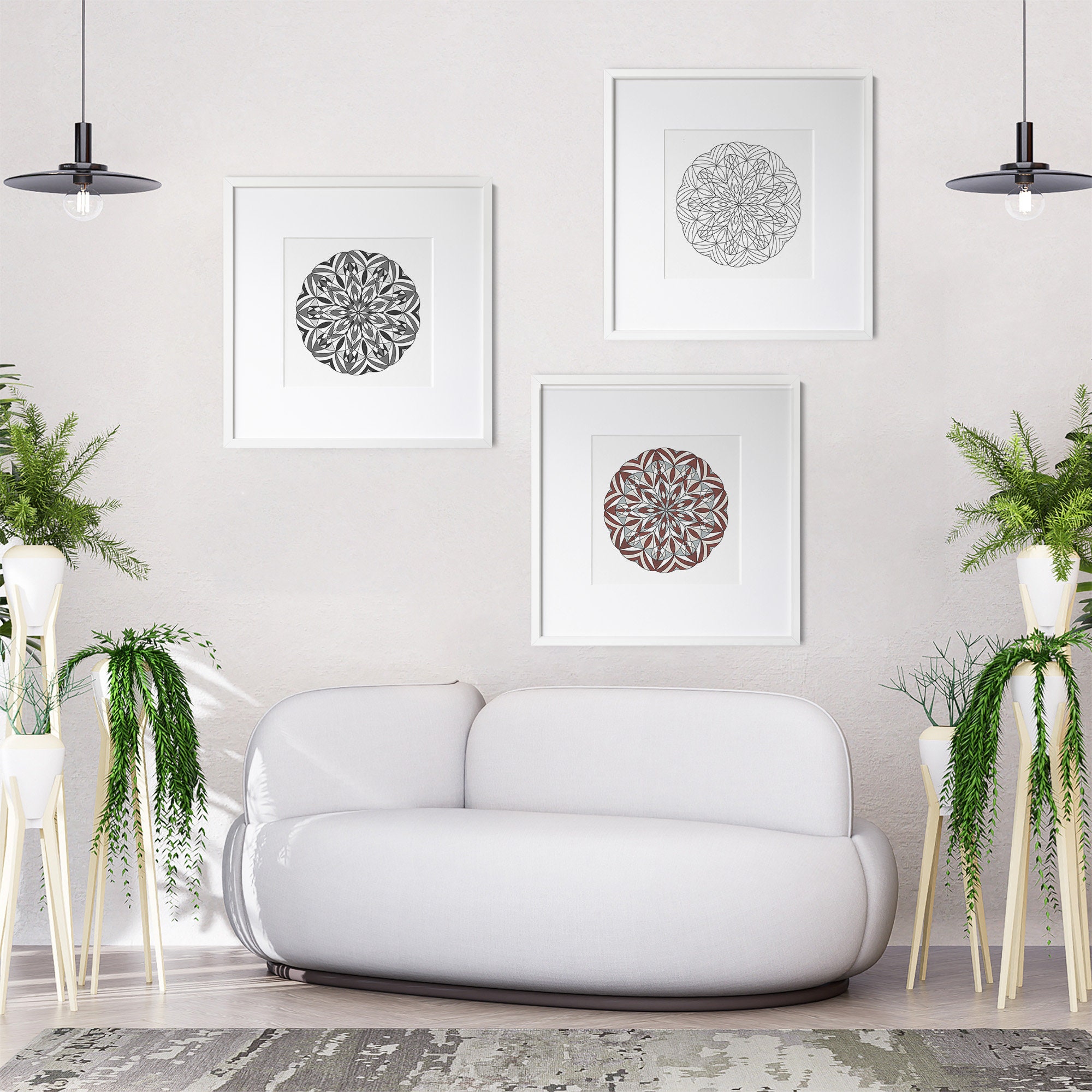 Mandala Wall Art, Mandala Wall Decor, Set of 3 Prints, Boho Living Room ...