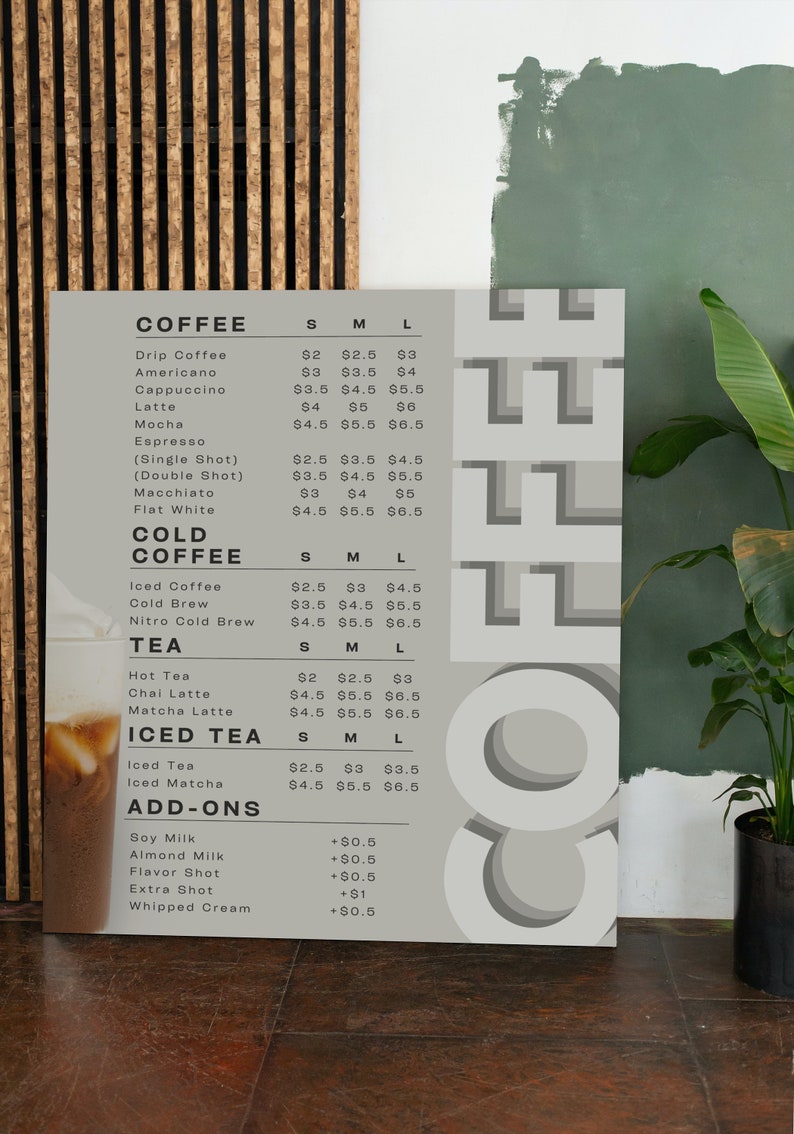 Minimalist Coffee Shop Menu Board Coffee Bar Sign Coffee Menu Coffee ...