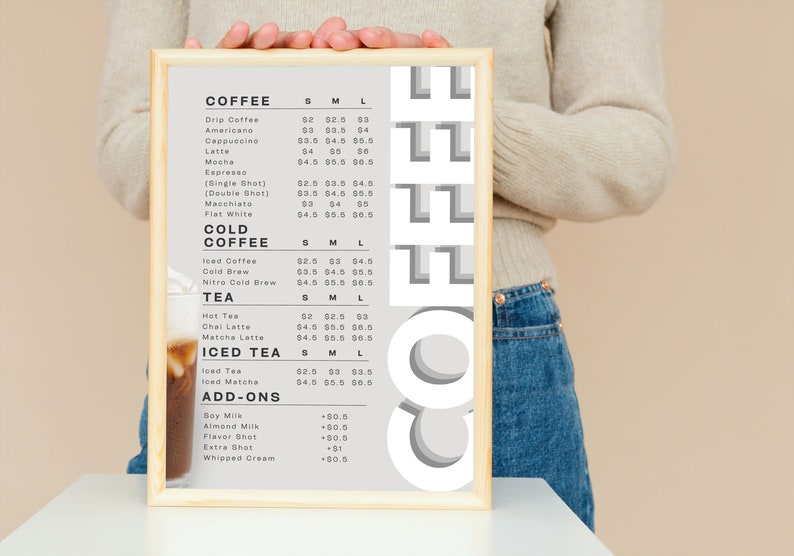Minimalist Coffee Shop Menu Board Coffee Bar Sign Coffee Menu Coffee ...
