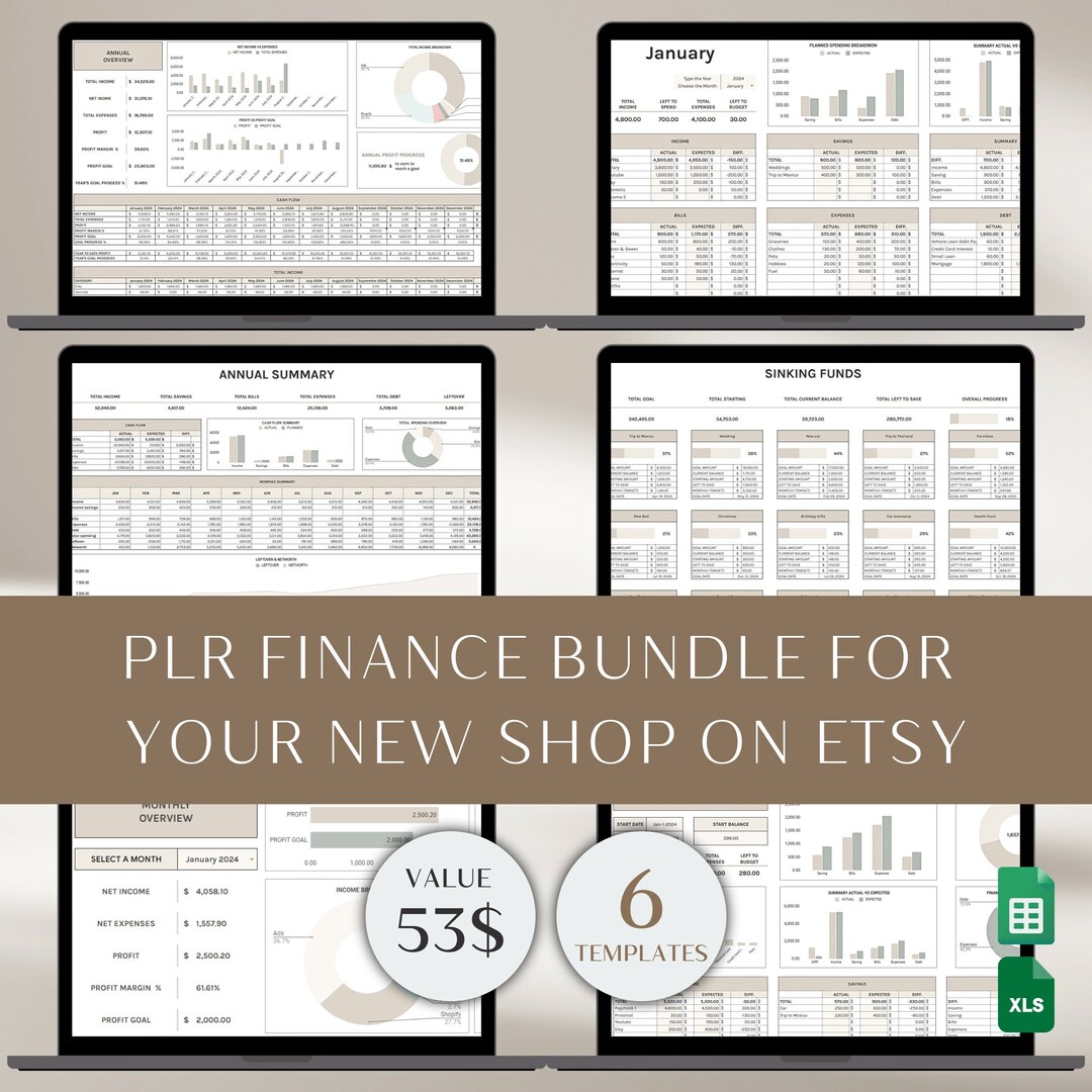 PLR Finance Templates Bundle, PLR Entire Shop, Finance Planner, DFY ...
