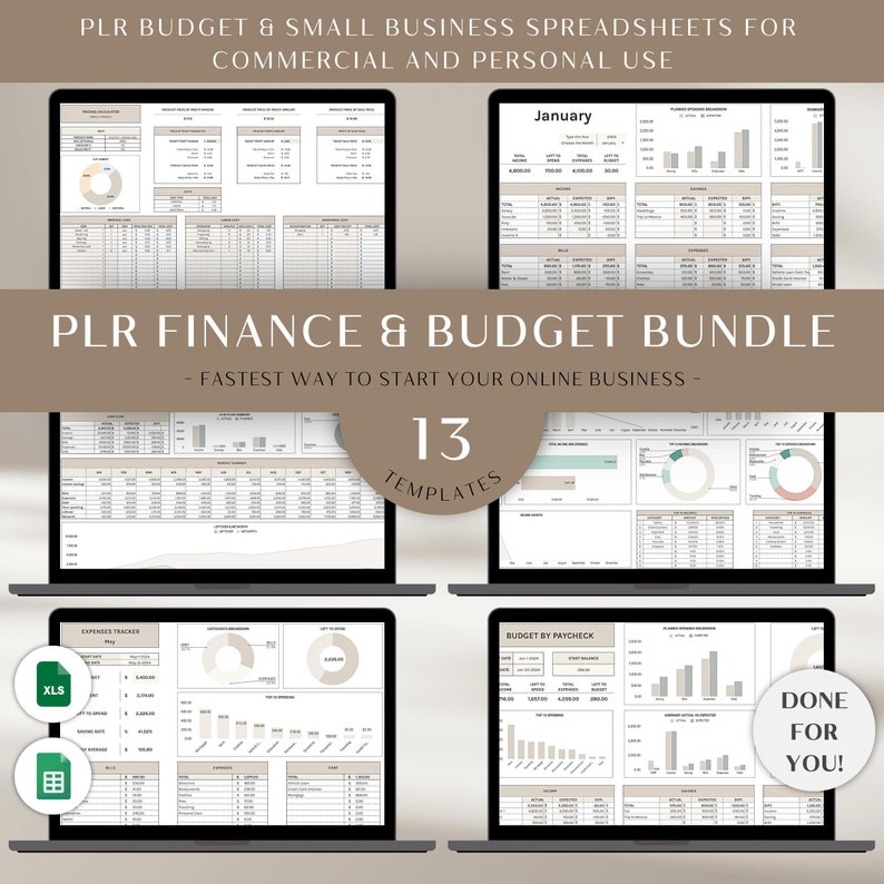 PLR Finance Bundle, Private Label Rights, PLR Digital Products Spreadsheets, Google Sheets ...