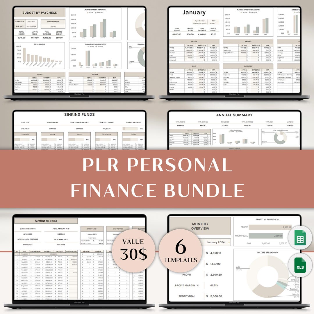 PLR Bundle, Monthly Budget Excel, PLR Resell Spreadsheets, Done for You ...