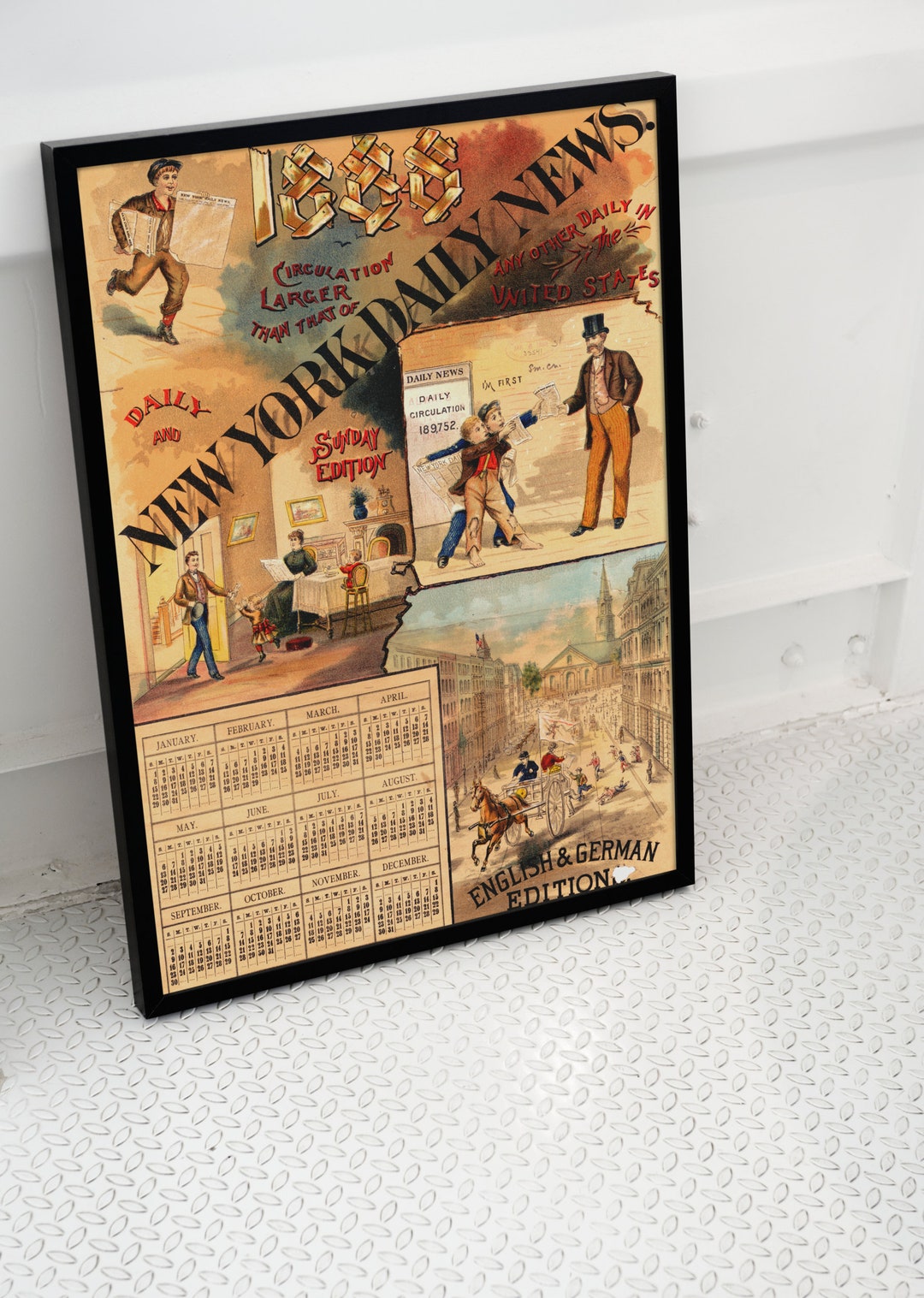 Vintage 1888 Hand-drawn New York Daily News Calendar Poster 2024 ...