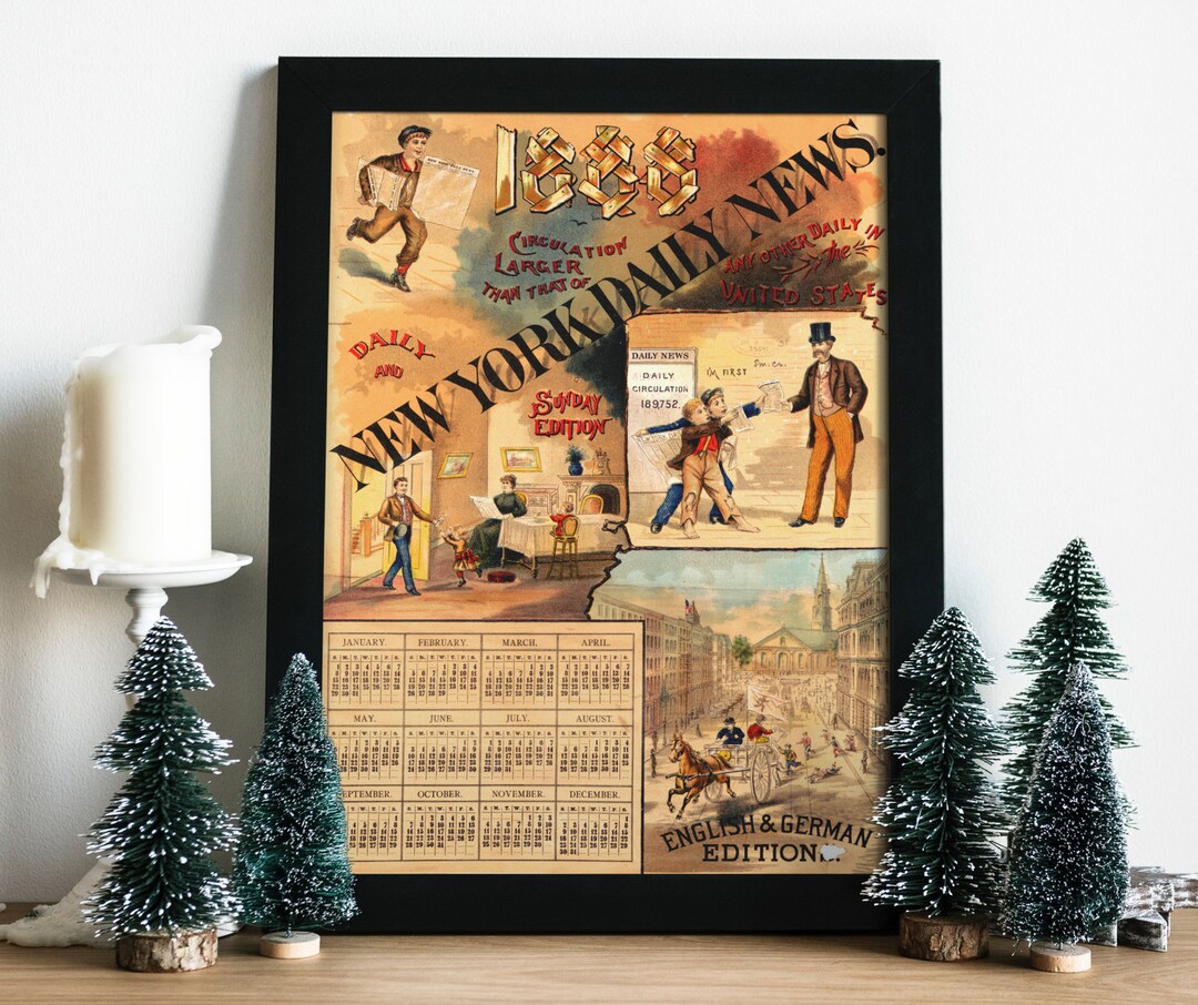 New York Daily Calendar 1888., Hand Drawn, Super Hi Res. 300 DPI ...