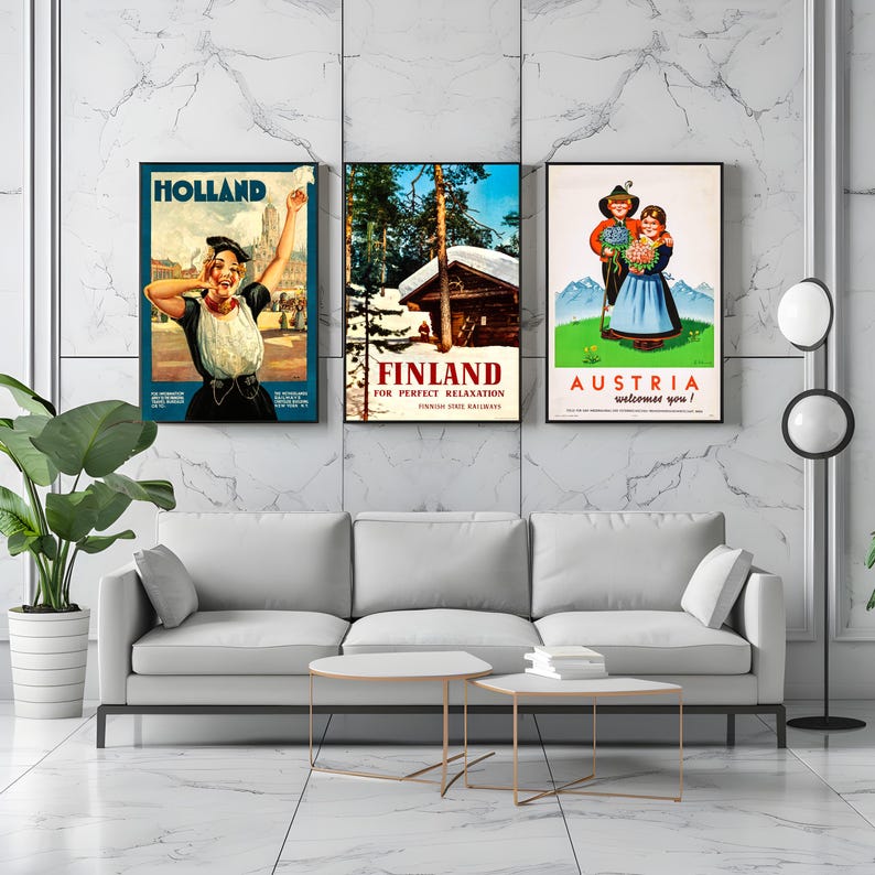 Vintage Travel Posters Pack From 60s, Retro Artwork, High Quality ...