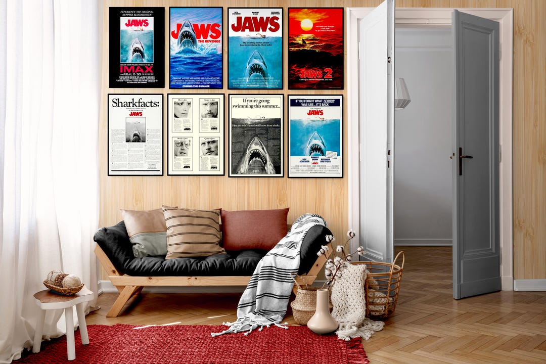 JAWS Movie Poster Set of 6, Shark Movie Posters, Shark Fakts, Retro ...