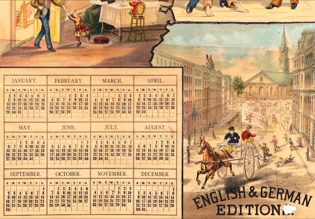 1888. 2024. Vintage New York Daily Calendar, Hand Drawn, Calendar ...