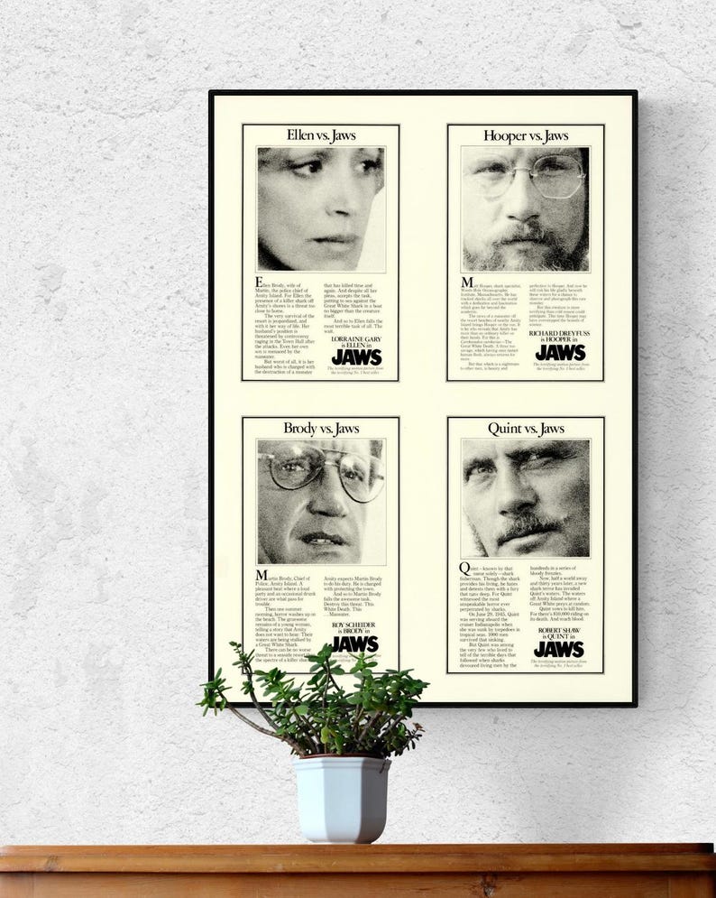 JAWS Movie Poster Set Retro Classic Film Art Prints Digital Download ...
