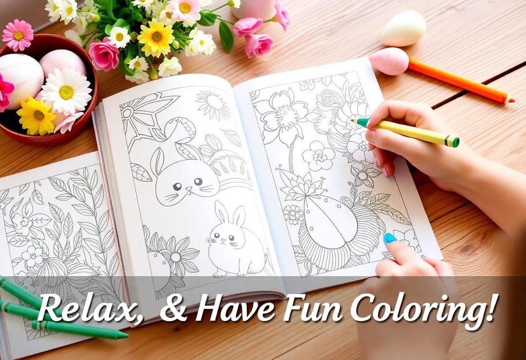 Easter Coloring Book, Printable Easter Activity, Retro Spring Coloring ...