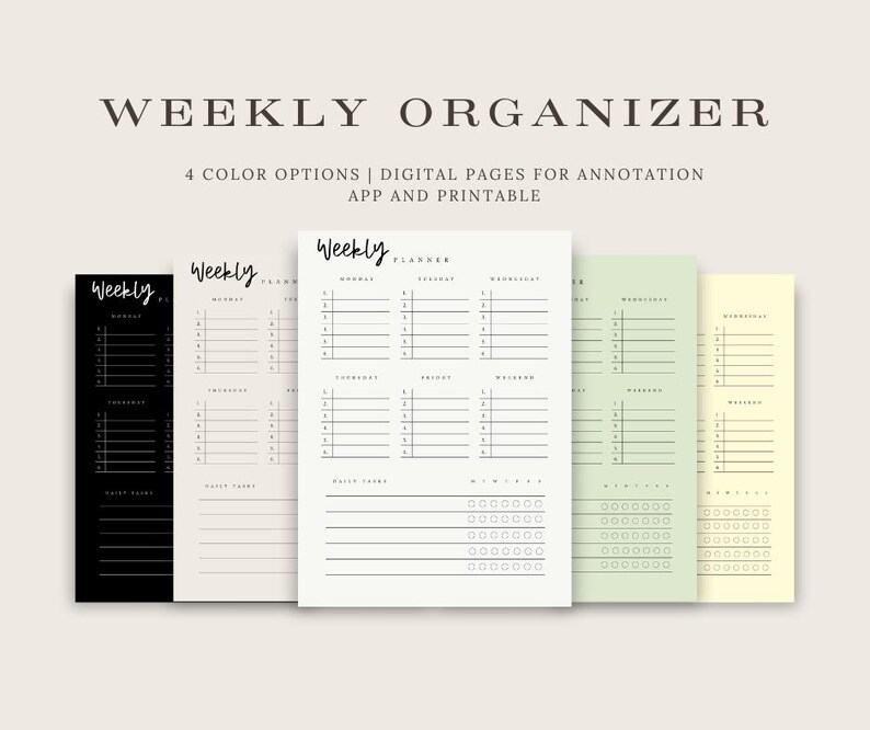 Weekly Planner Set 5 Eye-catching Colors for Stylish Organization ...