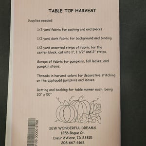 Table Top Harvest Table Runner Pattern - Etsy