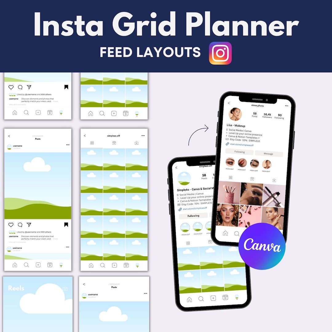 Instagram Grid Planner Post Template Mockup Canva Grid Layout ...