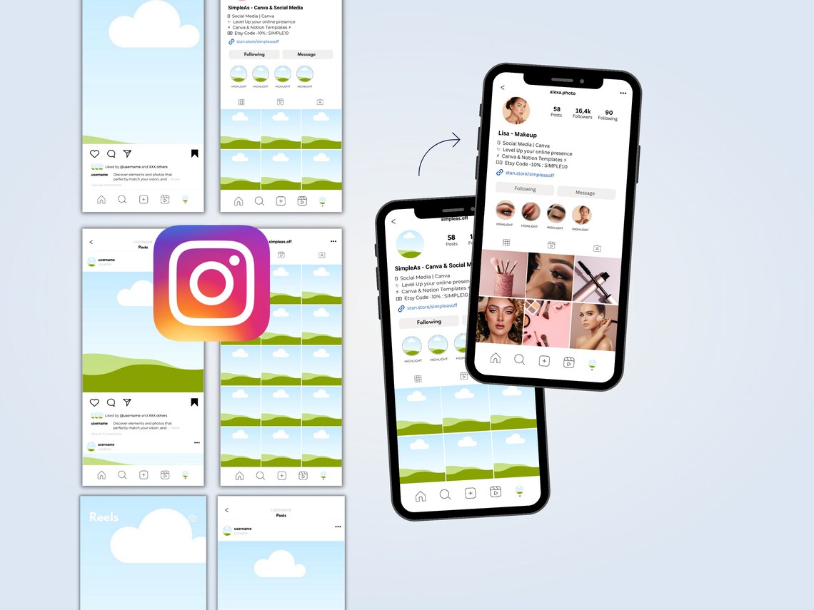 Instagram Grid Planner Post Template Mockup Canva Grid Layout ...
